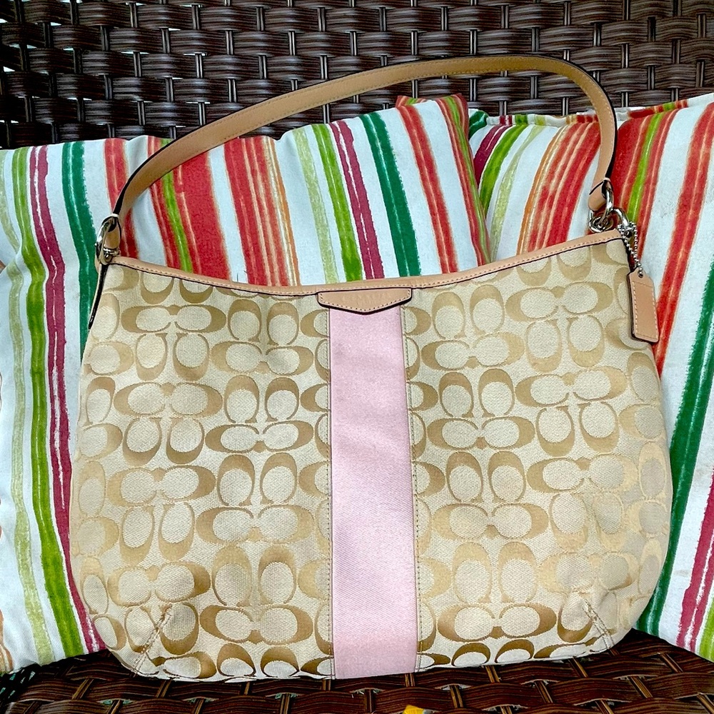 Coach!!!Cream Color With Pink Stripe! - Gem